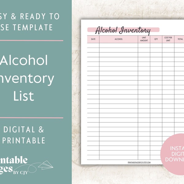 Liquor Inventory Sheet - Etsy