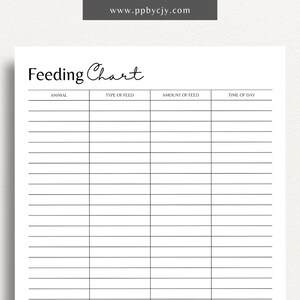 Animal Feeding Schedule Chart Printable | Pet Meal Nutrition Routine ...
