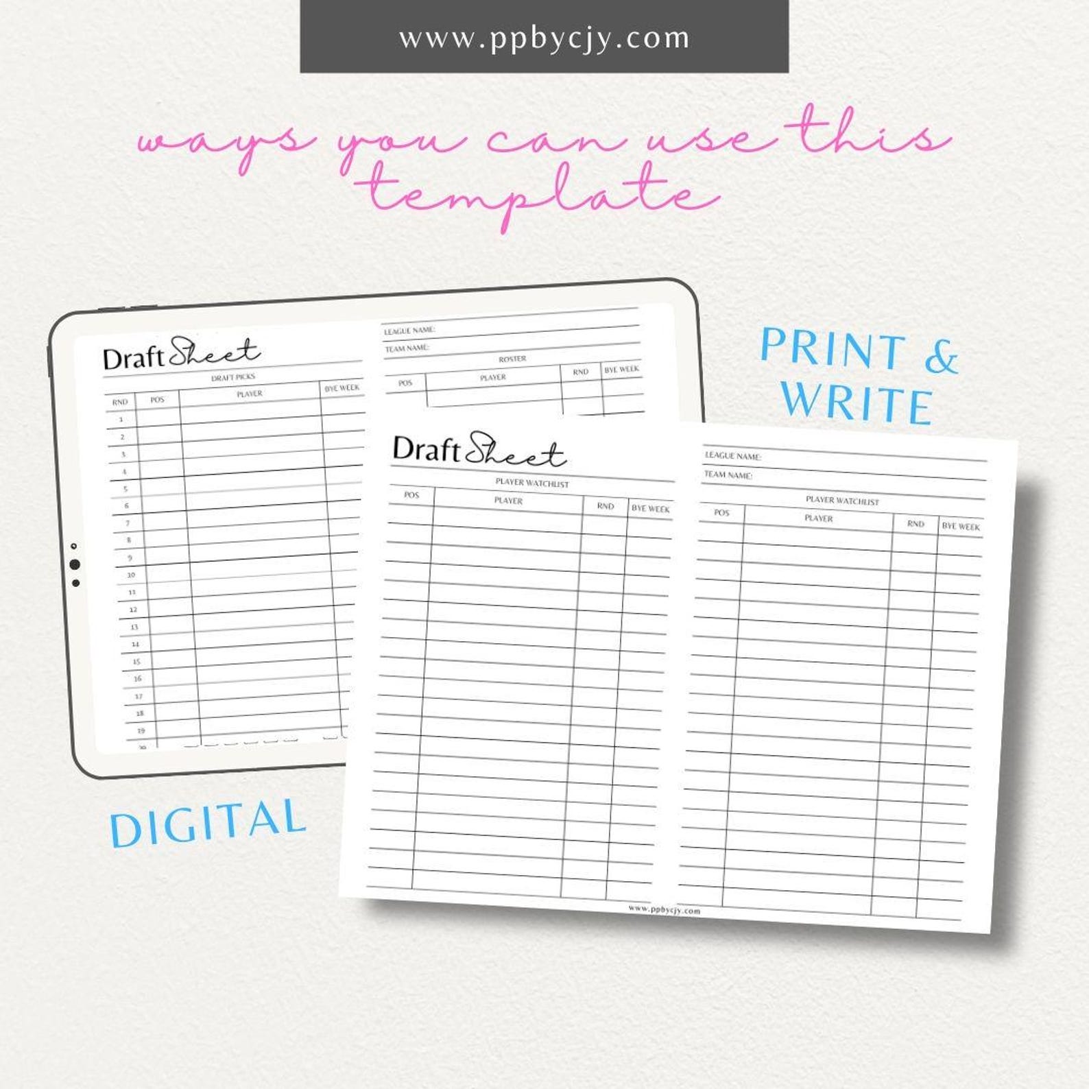 Fantasy Football Draft Sheet Bundle | Digital Download | Comprehensive ...