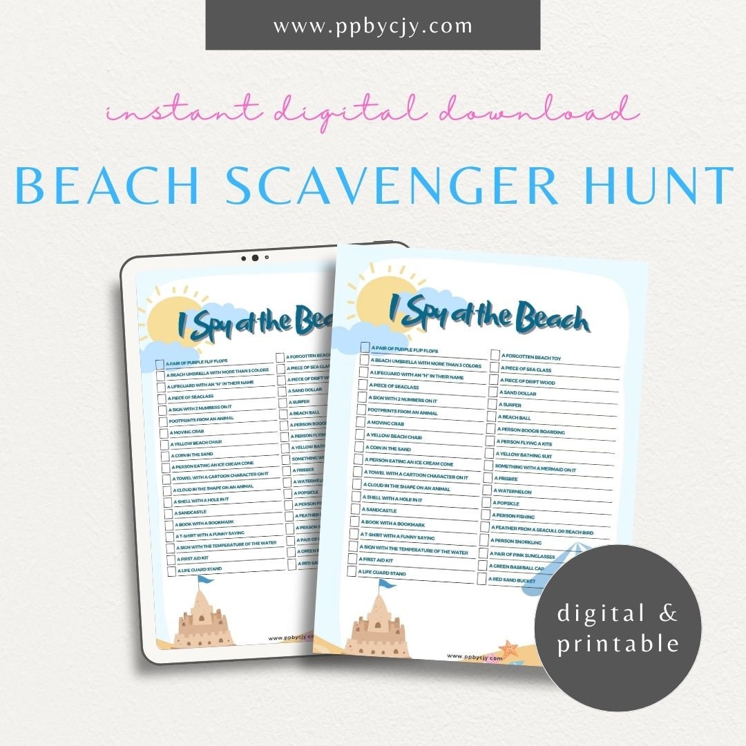 Beach Scavenger Hunt Printable Template Digital Download Fun Family ...