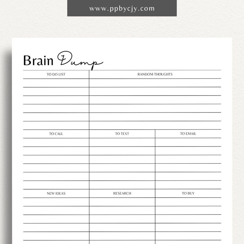 Brain Dump Printable Template | Instant Digital Download | Mind ...