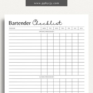 Bartender Duties Checklist | Bartending Daily Routine Station Setup ...