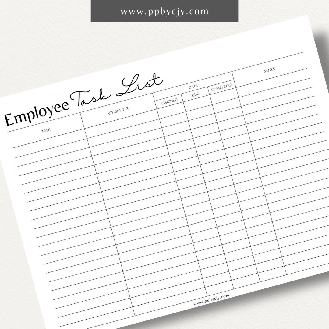 Employee Task List Printable | Work Job Assignment Tracker | Workplace ...