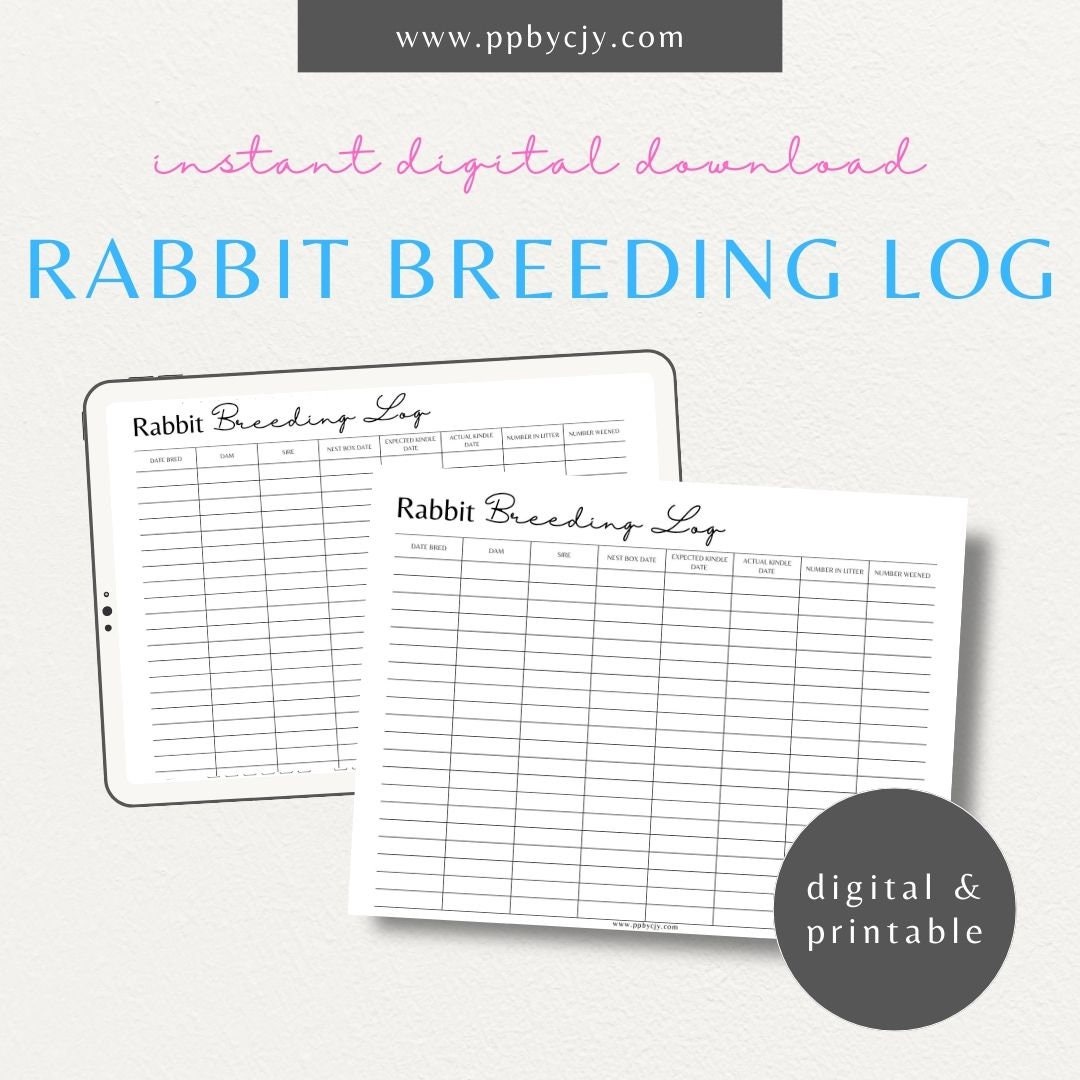 Rabbit Breeding Log Rabbity Breeding Record Rabbit Kindling Journal ...