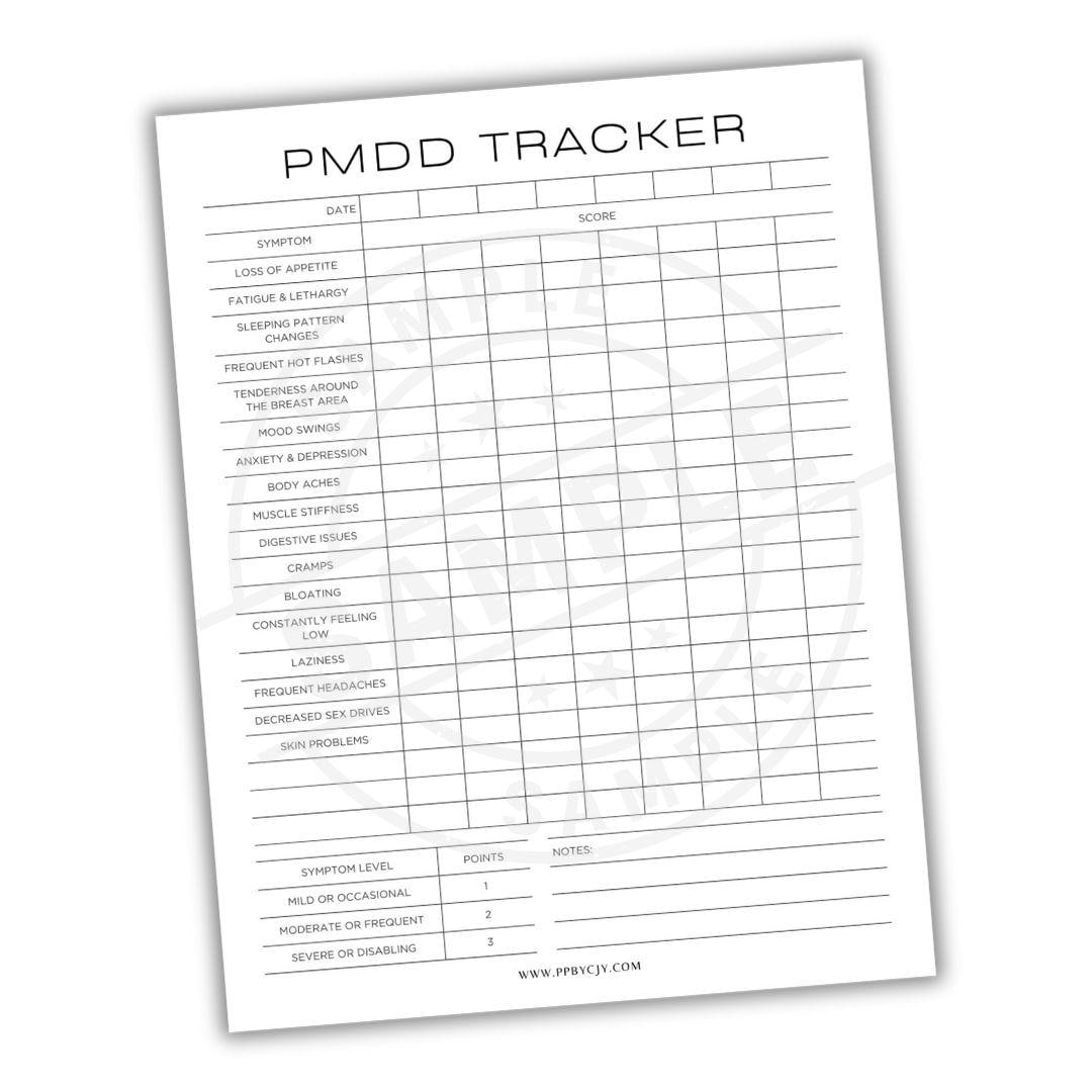 PMDD Tracker Printable PDF | Track Symptoms, Mood, Triggers, Treatments ...