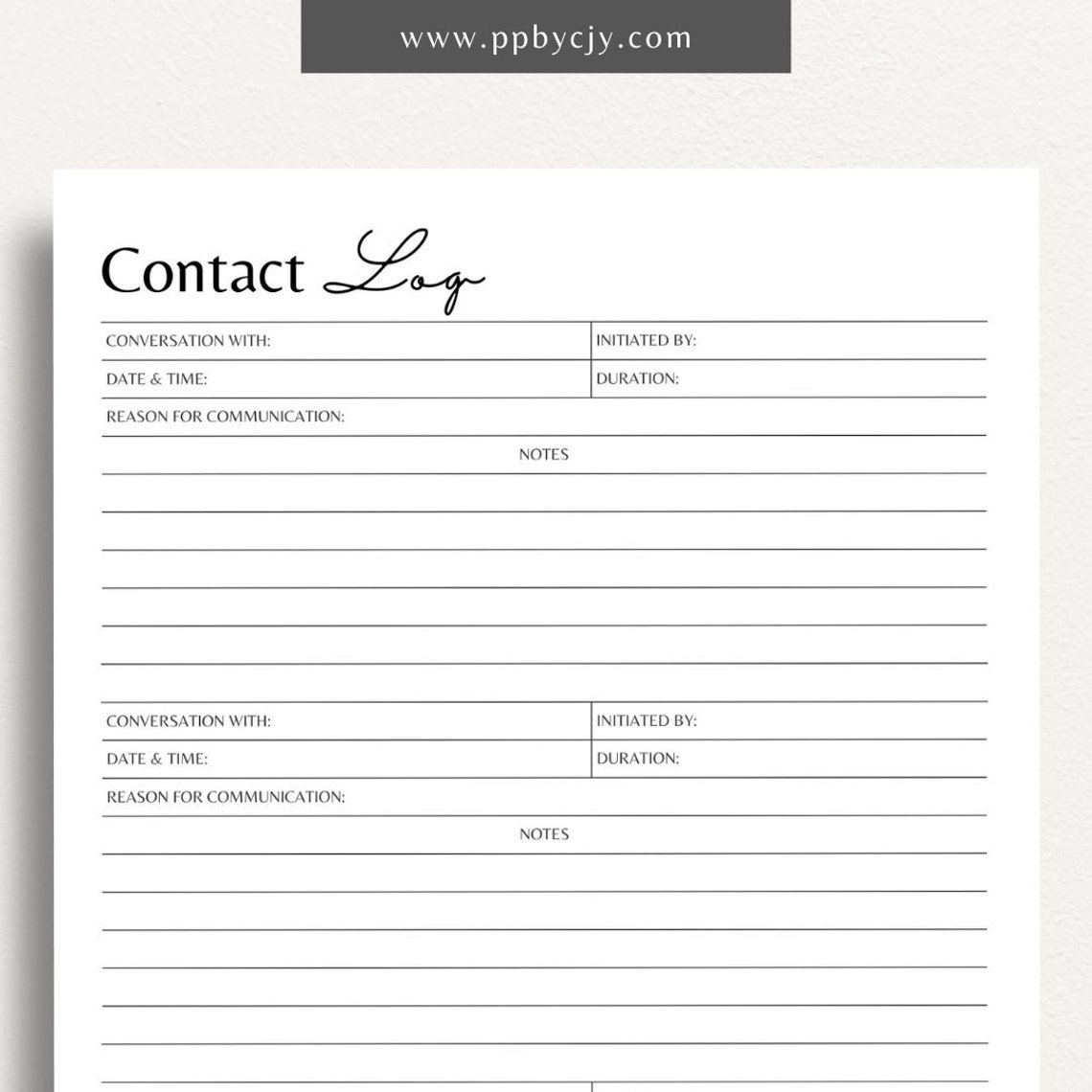 Contact Log Printable | Client Communication Tracker | Business ...