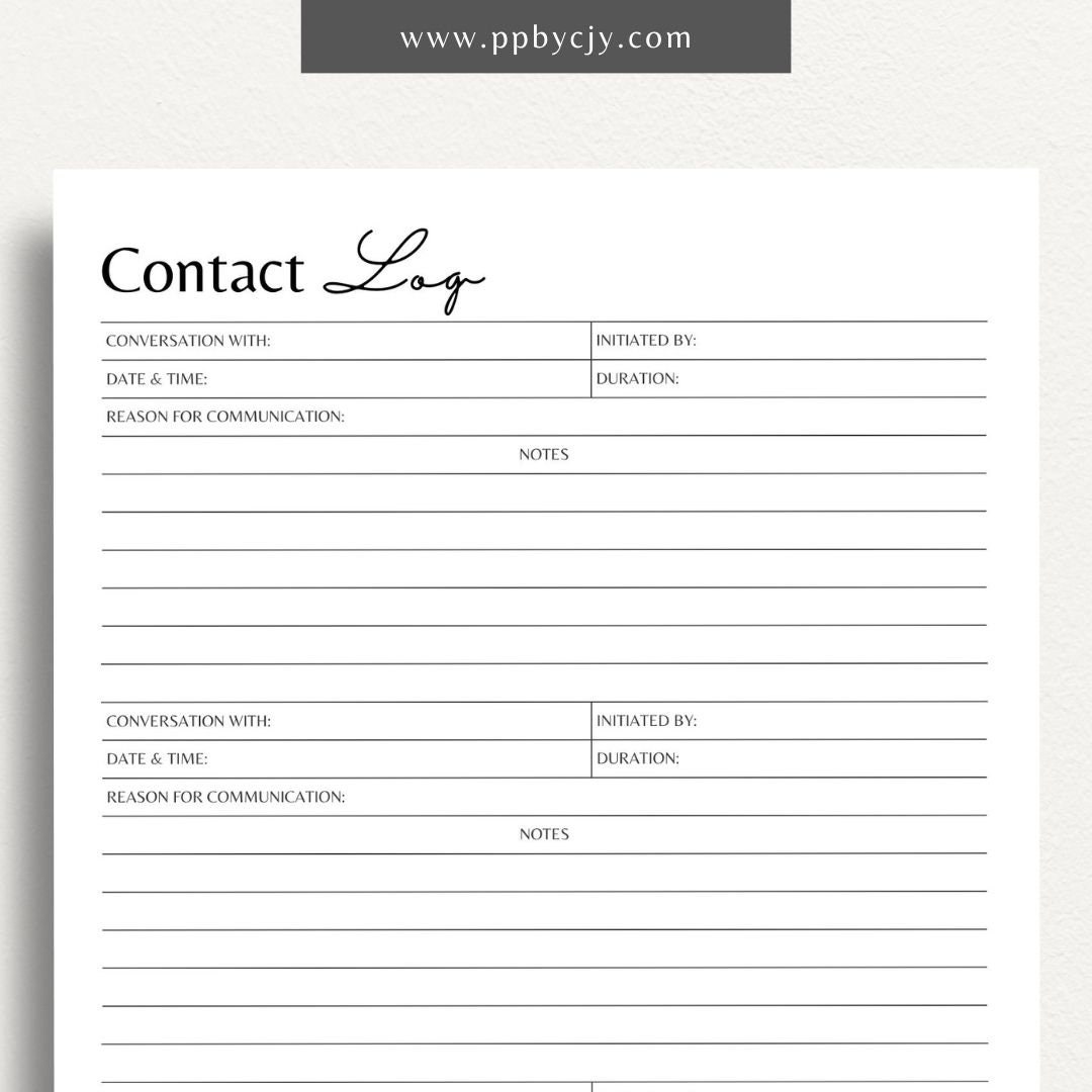 Contact Log Printable | Client Communication Tracker | Business ...