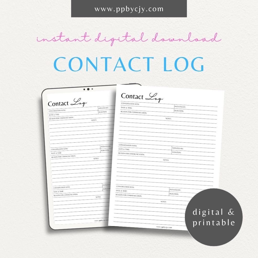 Contact Log Printable | Client Communication Tracker | Business ...