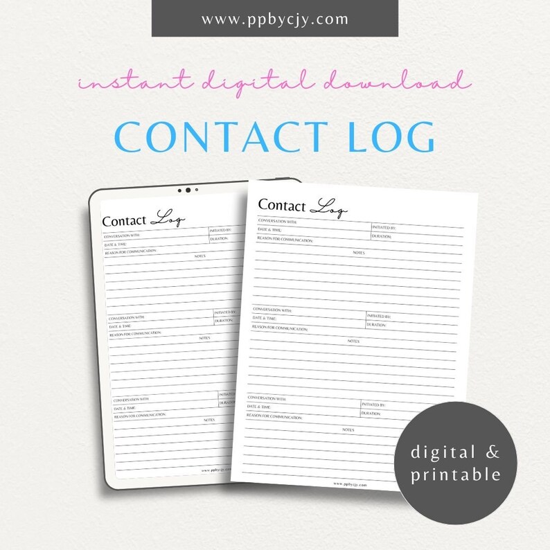 Contact Log Printable | Client Communication Tracker | Business ...