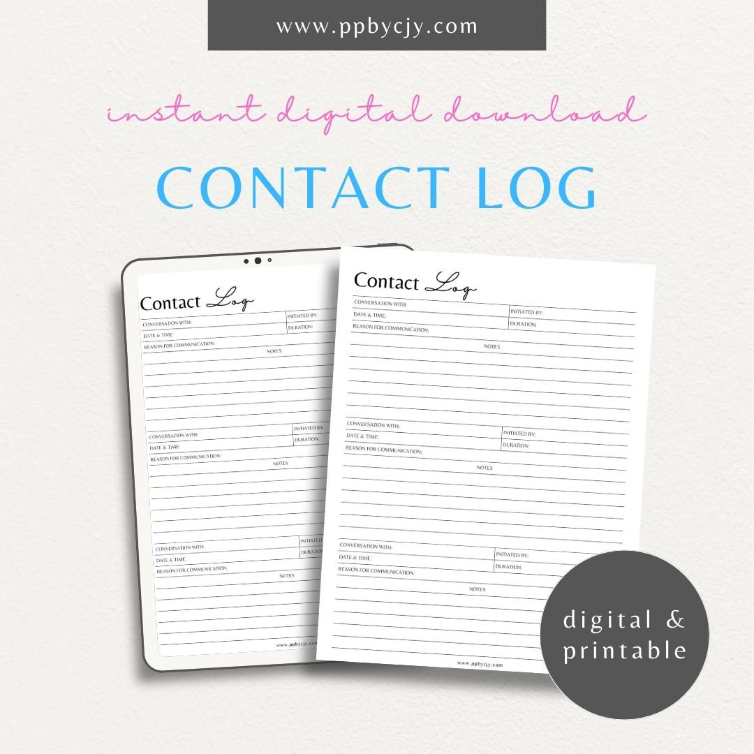 Contact Log Printable | Client Communication Tracker | Business ...