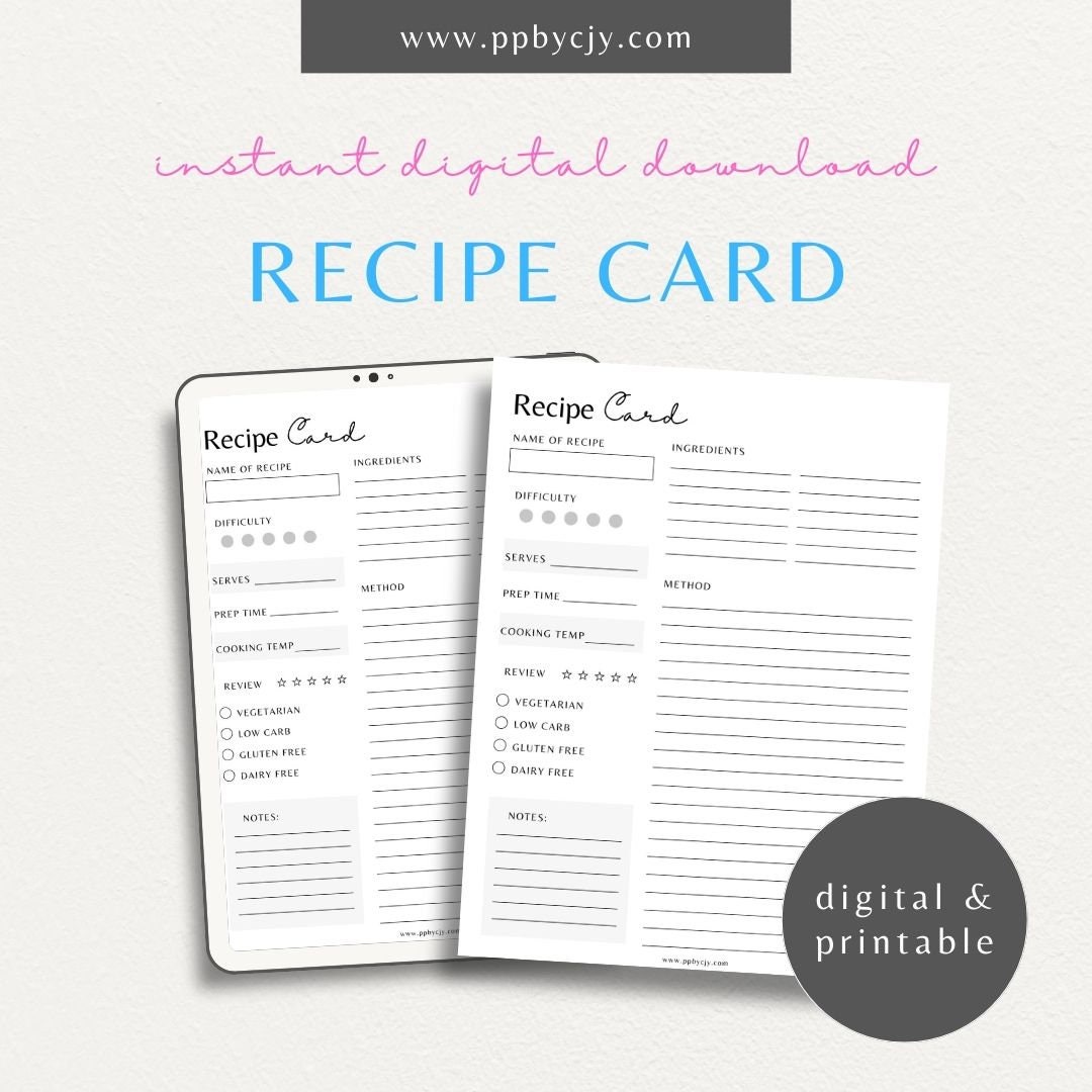 Recipe Card Binder Insert | Cooking Reference Sheet Organizer | Family ...