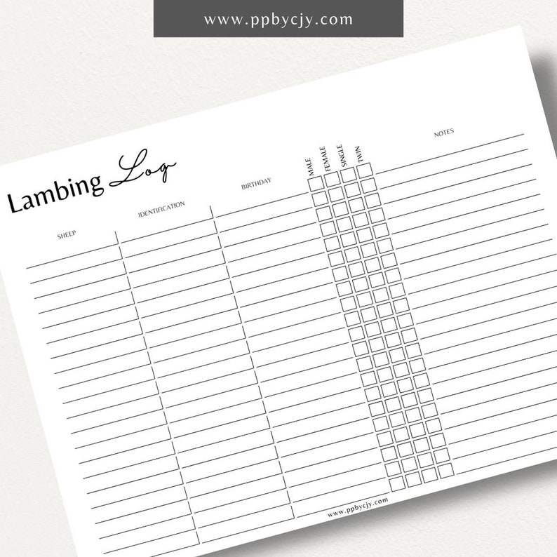 Sheep Lambing Management Breeder Log | Farm Animal Flock Birthing ...
