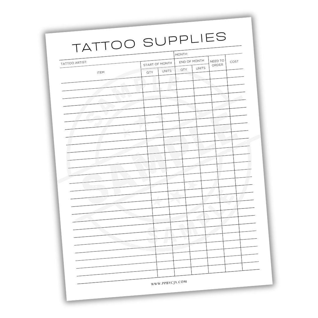 Tattoo Supply Inventory Tracker | Tattoo Studio Artist Resource Log ...