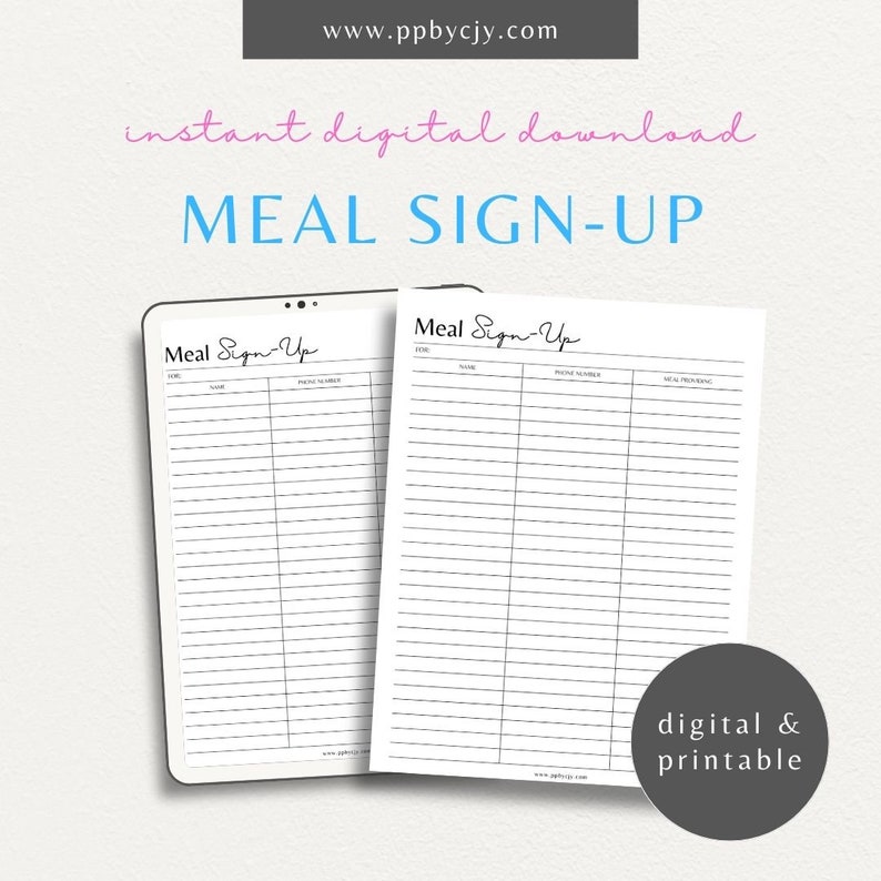 Meal Sign-up Sheet Printable Template | Digital Download | Organized ...