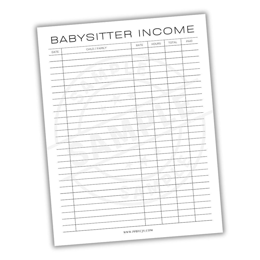 Babysitter Income Log | Childcare Earnings Tracker | Nanny Fee Payment ...