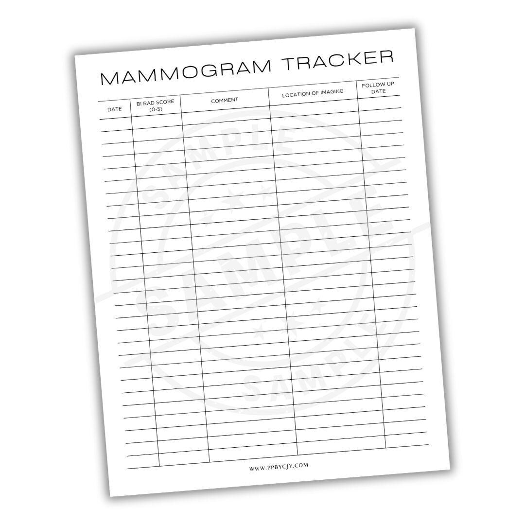 Mammogram Tracker Printable PDF | Track Appointments, Results and ...