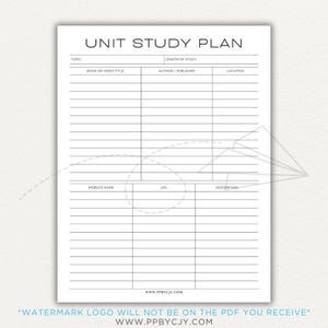 Unit Study Planner Printable | Instant Digital Download | Homeschool ...