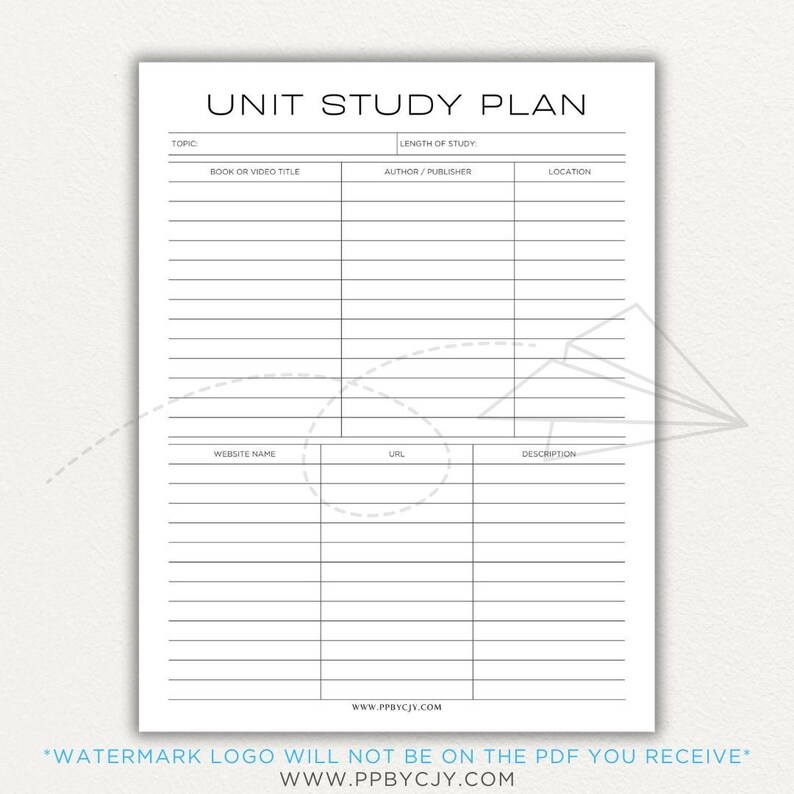 Unit Study Planner Printable | Instant Digital Download | Homeschool ...