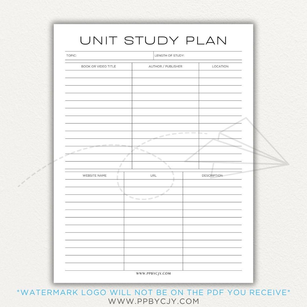 Unit Study Planner Printable | Instant Digital Download | Homeschool ...