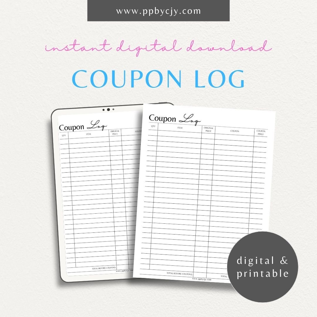 Coupon Log Printable Template | Digital Download | Coupon Organizer ...