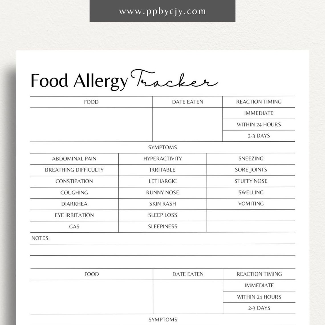 Food Allergy Reaction Tracker | Food Sensitivity Log | Allergen ...