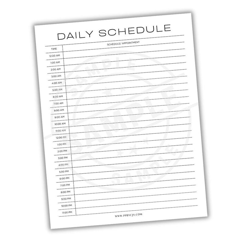 Daily Schedule Printable Template | Instant Digital Download | Hourly ...