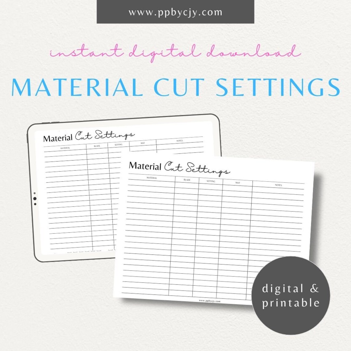 Cricut Material Cut Settings Printable Template | Digital Download ...