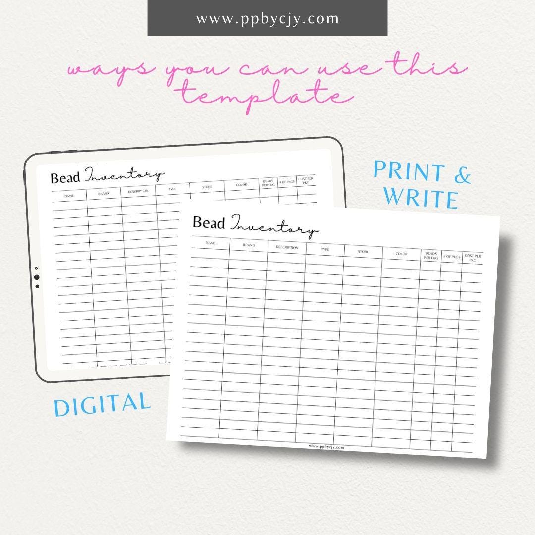 Bead Inventory Printable Template | Craft Supply Tracker | Instant ...