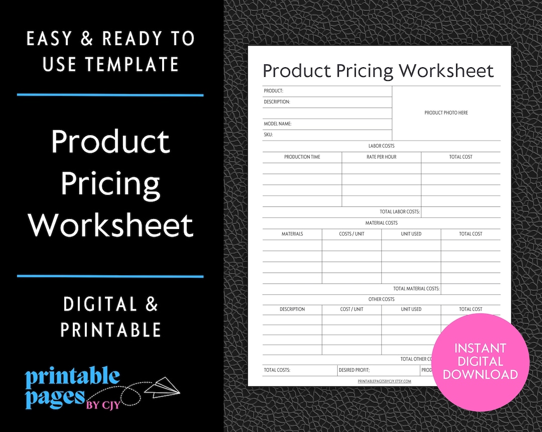Product Pricing Worksheet Price List Price Sheet Pricing Chart Pricing ...
