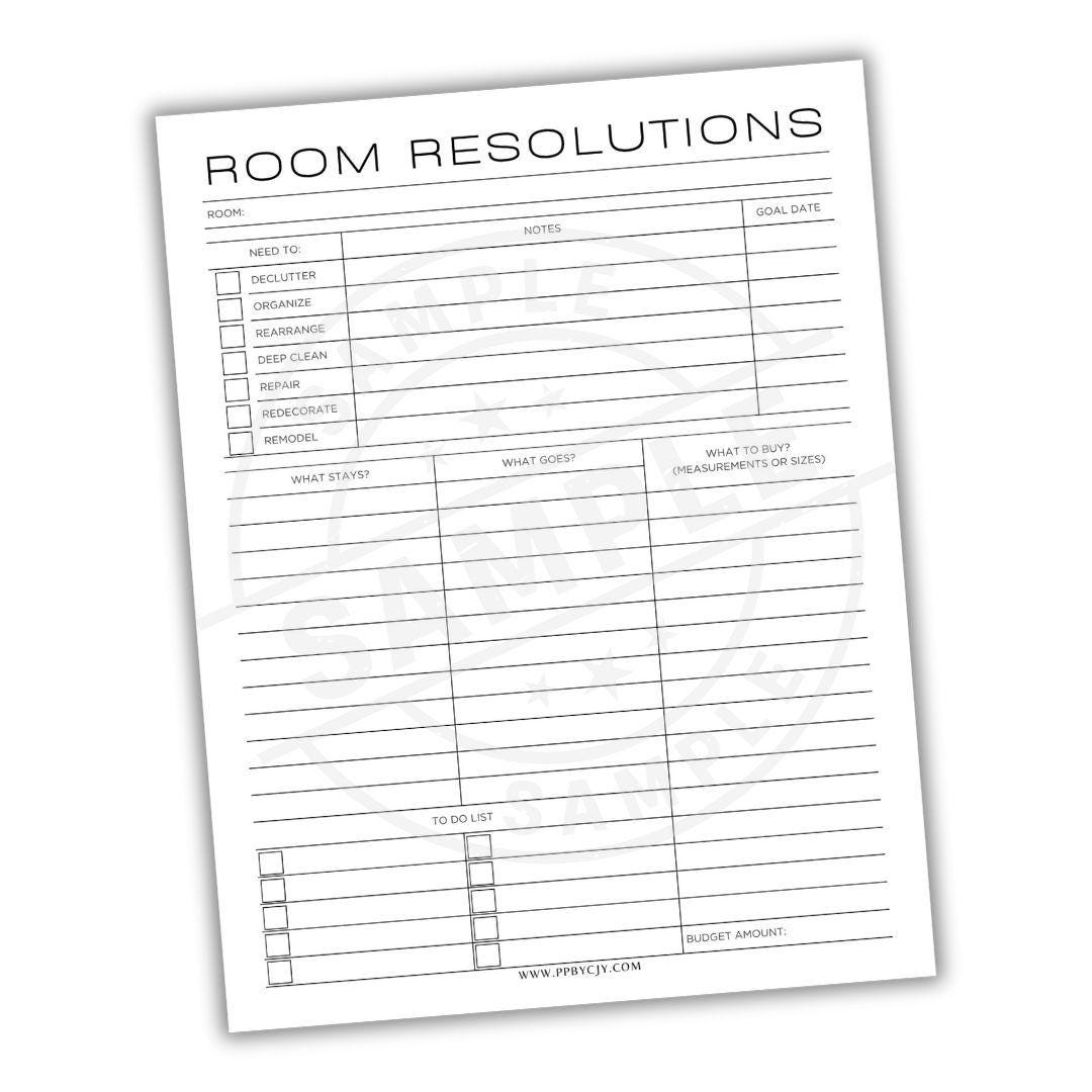 Room Resolutions Sheet Printable PDF | Room Makeover Planner ...