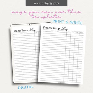 Freezer Temperature Log Printable Template | Instant Digital Download ...