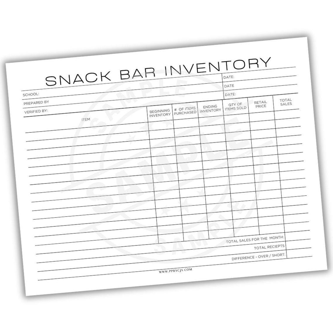 Snack Bar Inventory Printable Template | Instant Digital Download ...