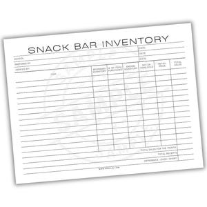 Snack Bar Inventory Printable Template | Instant Digital Download ...