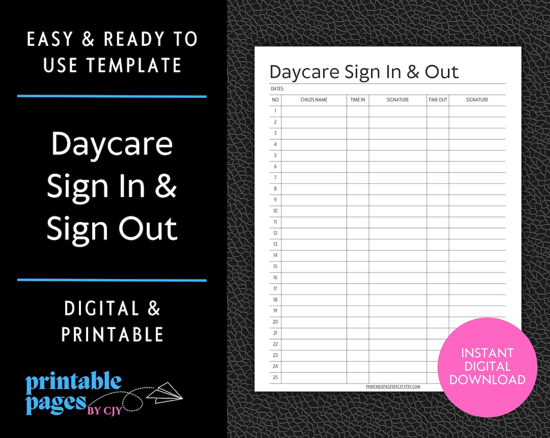 Daycare Sign in Sheet Printable Childcare Check in Form - Etsy