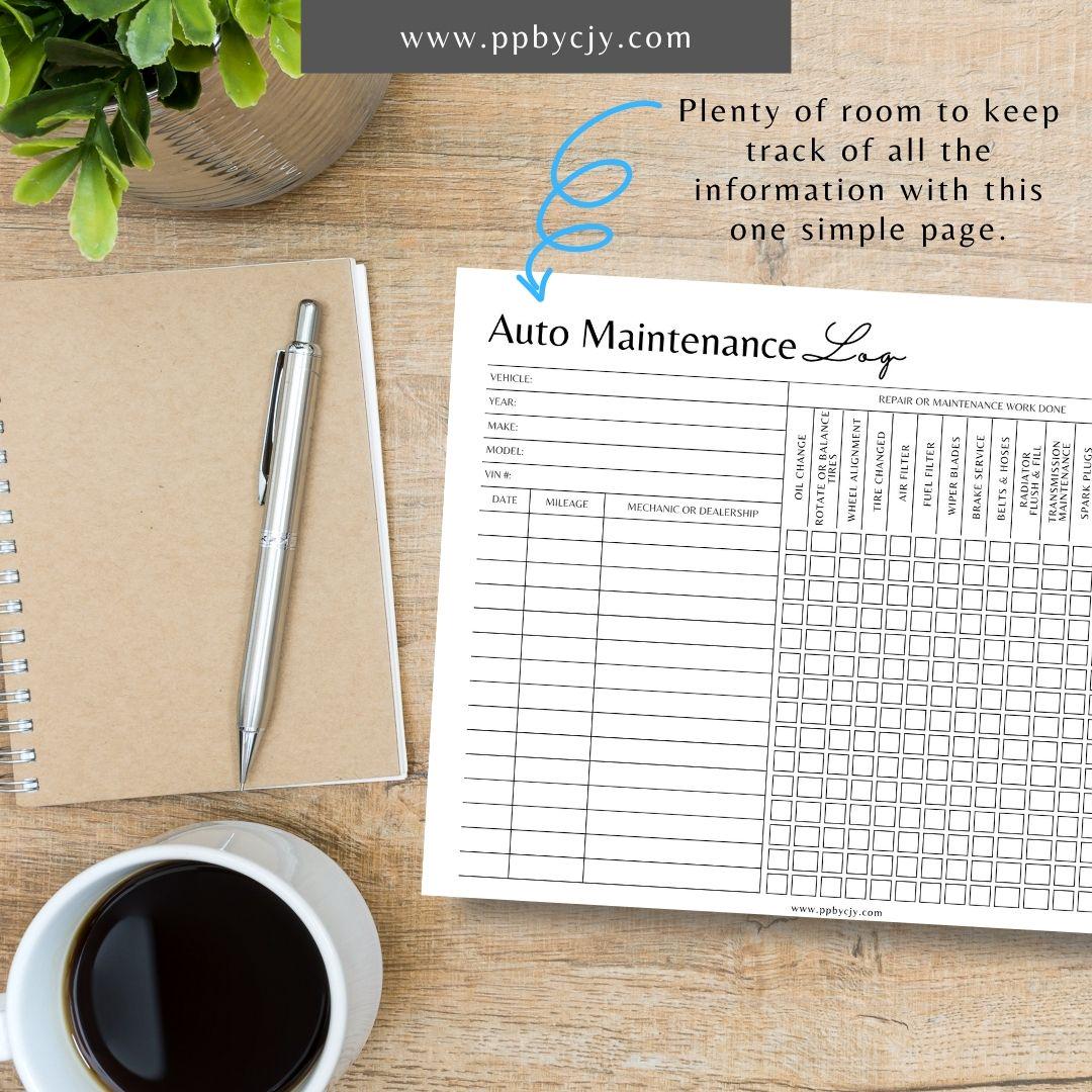 Automotive Maintenance Log Printable Car Maintenance Tracker Vehicle ...