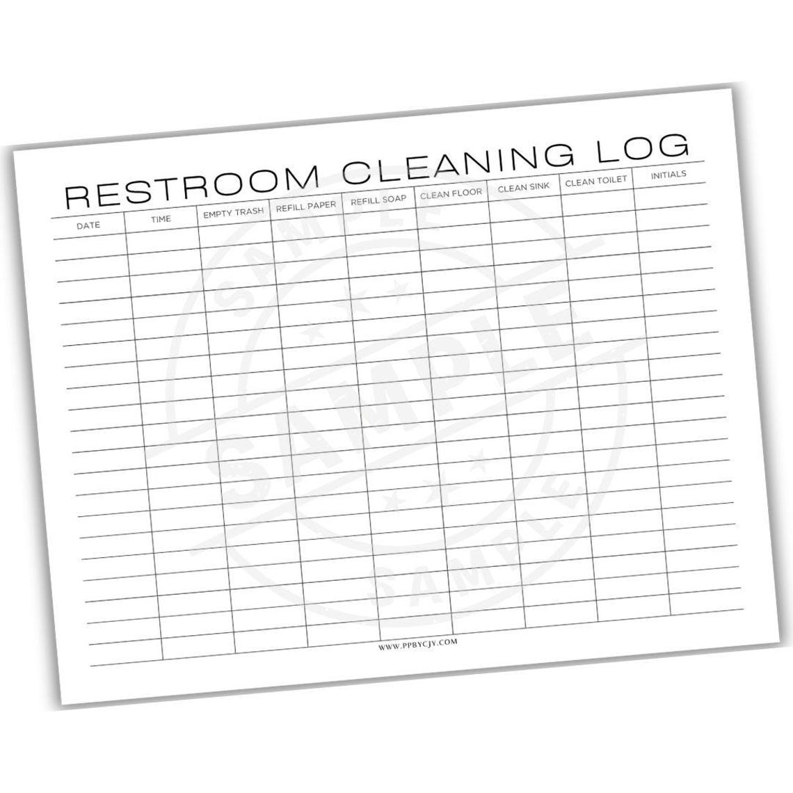 Restroom Cleaning Log | Workplace Employee Bathroom Cleaning Record ...