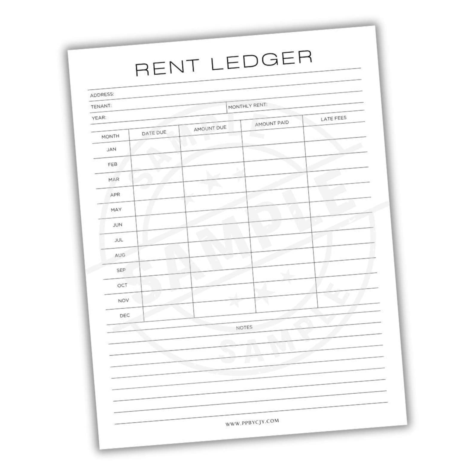 Landlord Rent Payment Ledger | Property Management Rental Income Record ...
