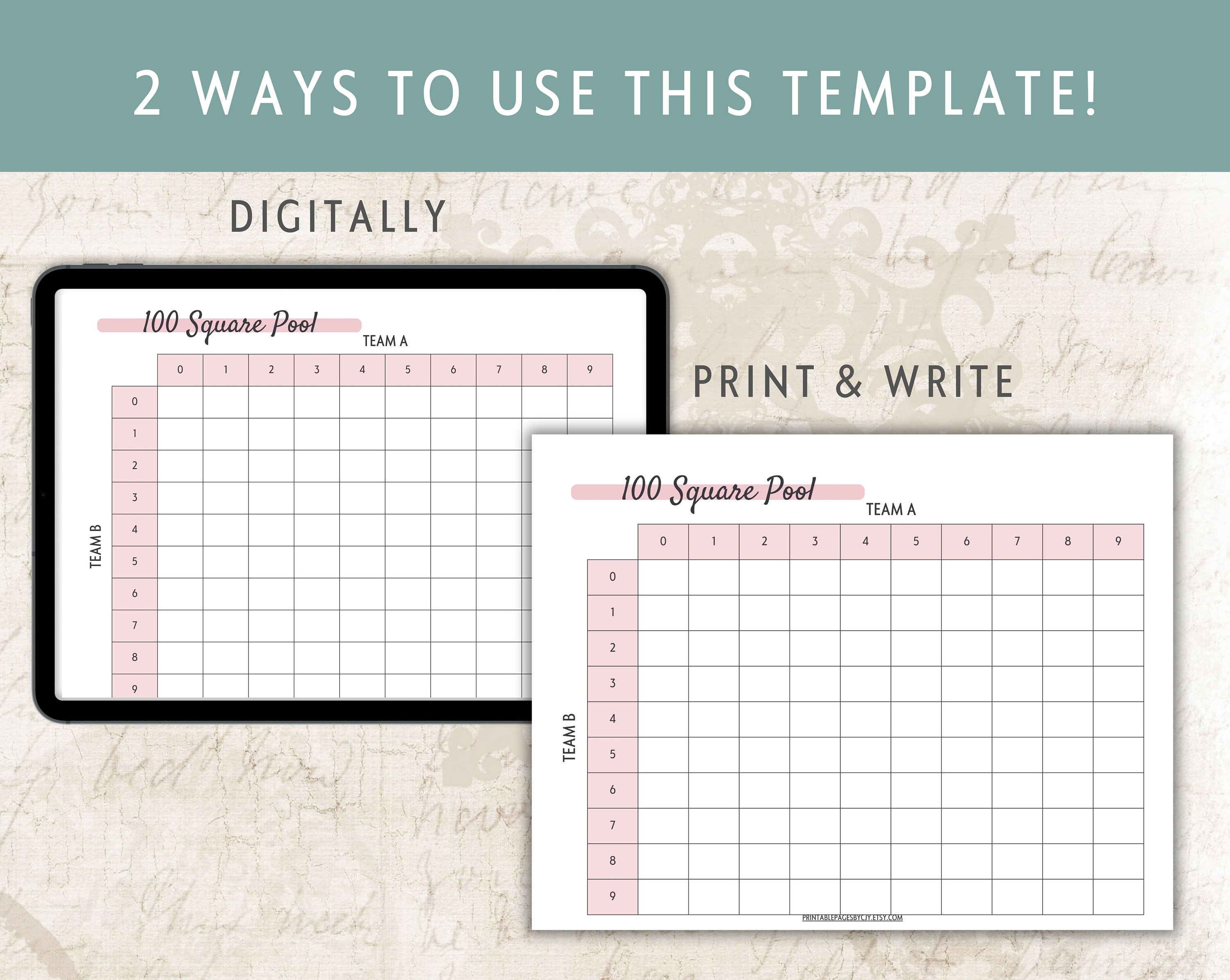 Football Squares Office Pool Printable Football Fundraiser Sports Pool ...