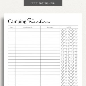 Camping Tracker With Review Printable Template | Digital Download ...