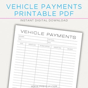 Vehicle Payment Tracker | Auto Loan Payment Log | Car Finance Payment ...