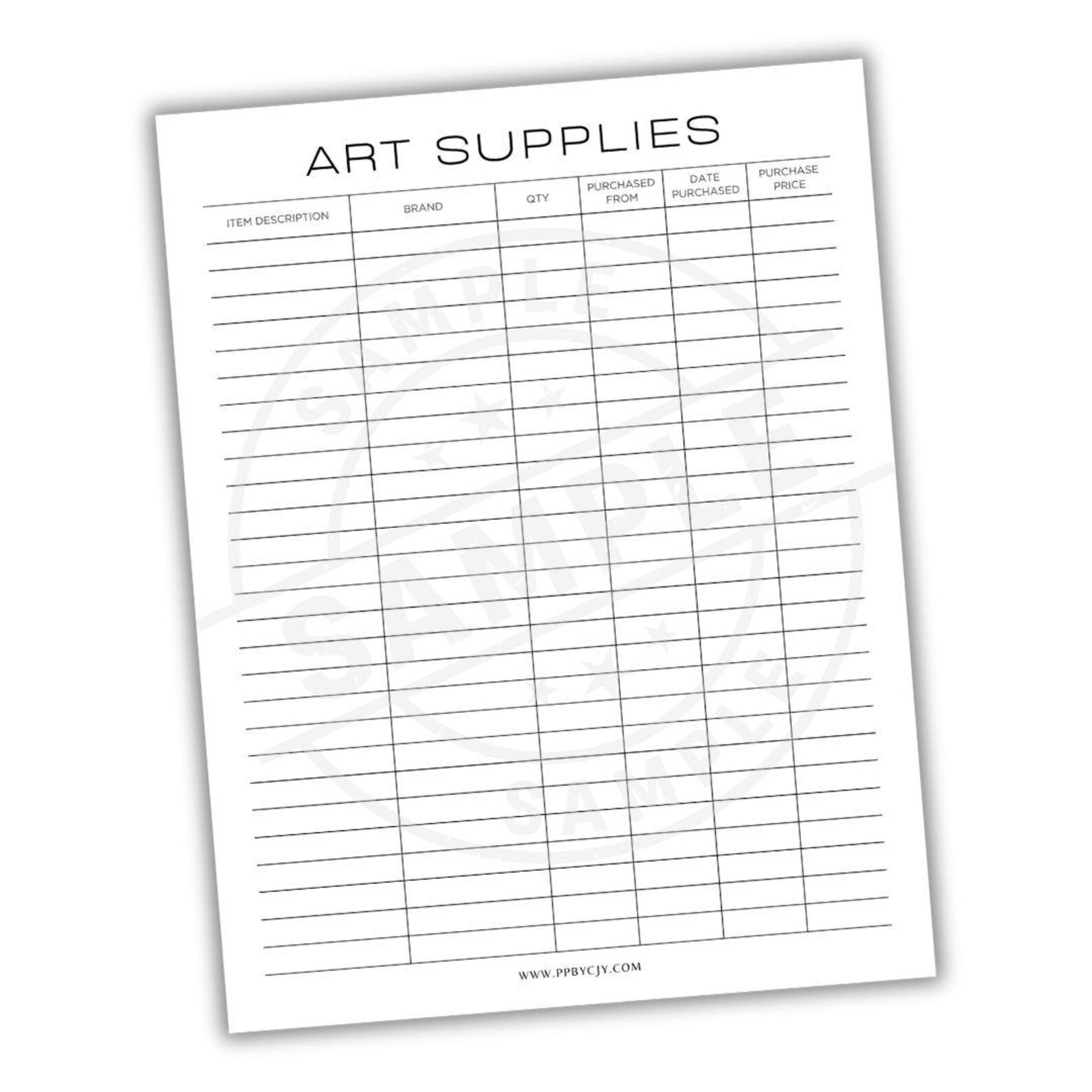 Art Material Supply Inventory Tracker | Artist Creative Supplies Usage ...
