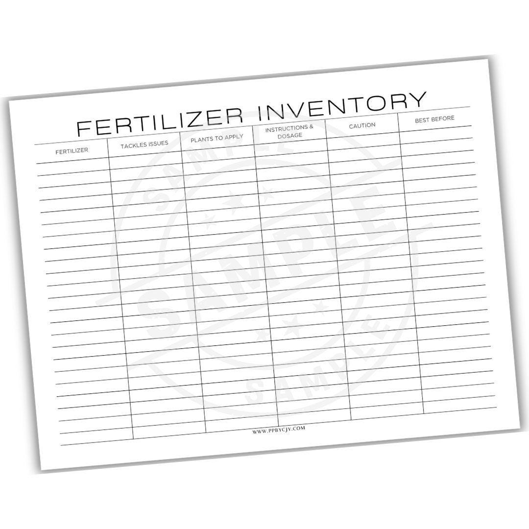 Fertilizer Inventory Tracker Printable PDF | Garden & Farm Supply Log ...