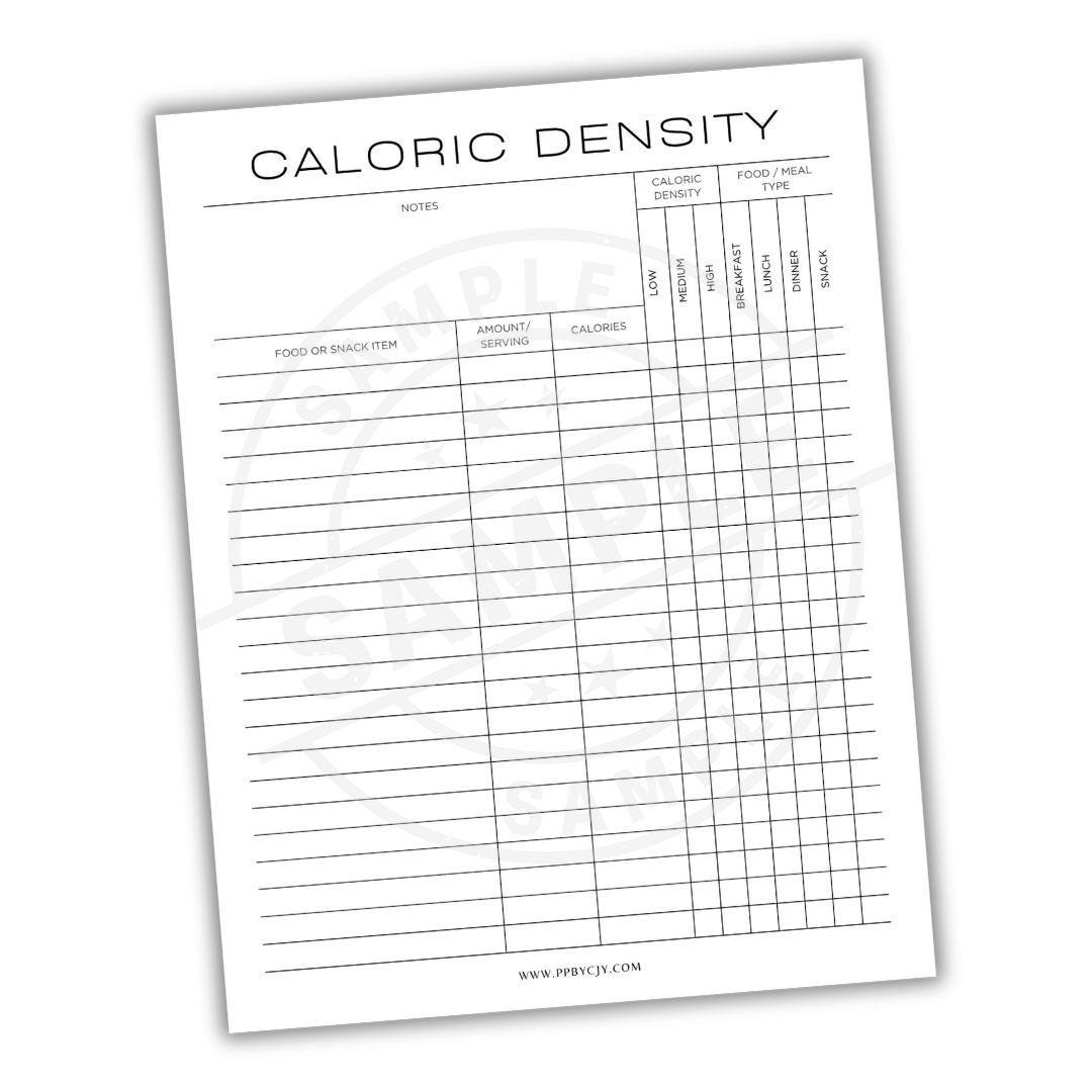Caloric Density Sheet Printable Template | Nutrition Tracker | Diet ...