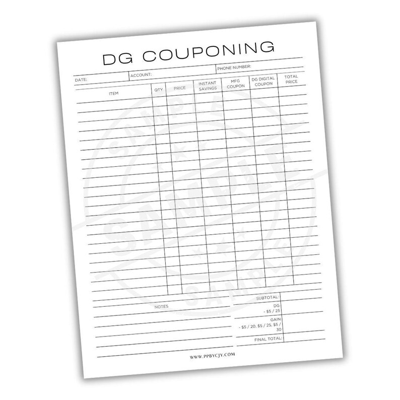 Dollar General Couponing Tracker Printable Template | Instant Digital ...