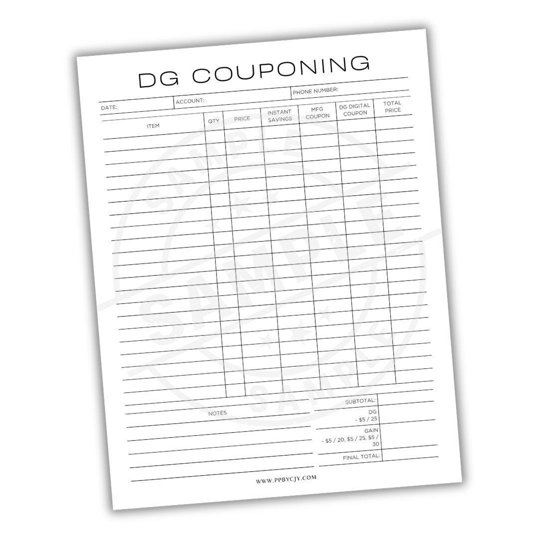 Dollar General Couponing Tracker Printable Template | Instant Digital ...