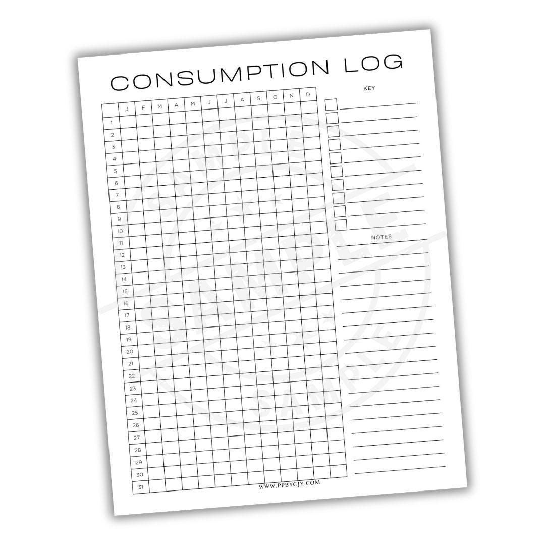 Consumption Log Printable PDF | Daily Food, Water and Caffeine Tracker ...