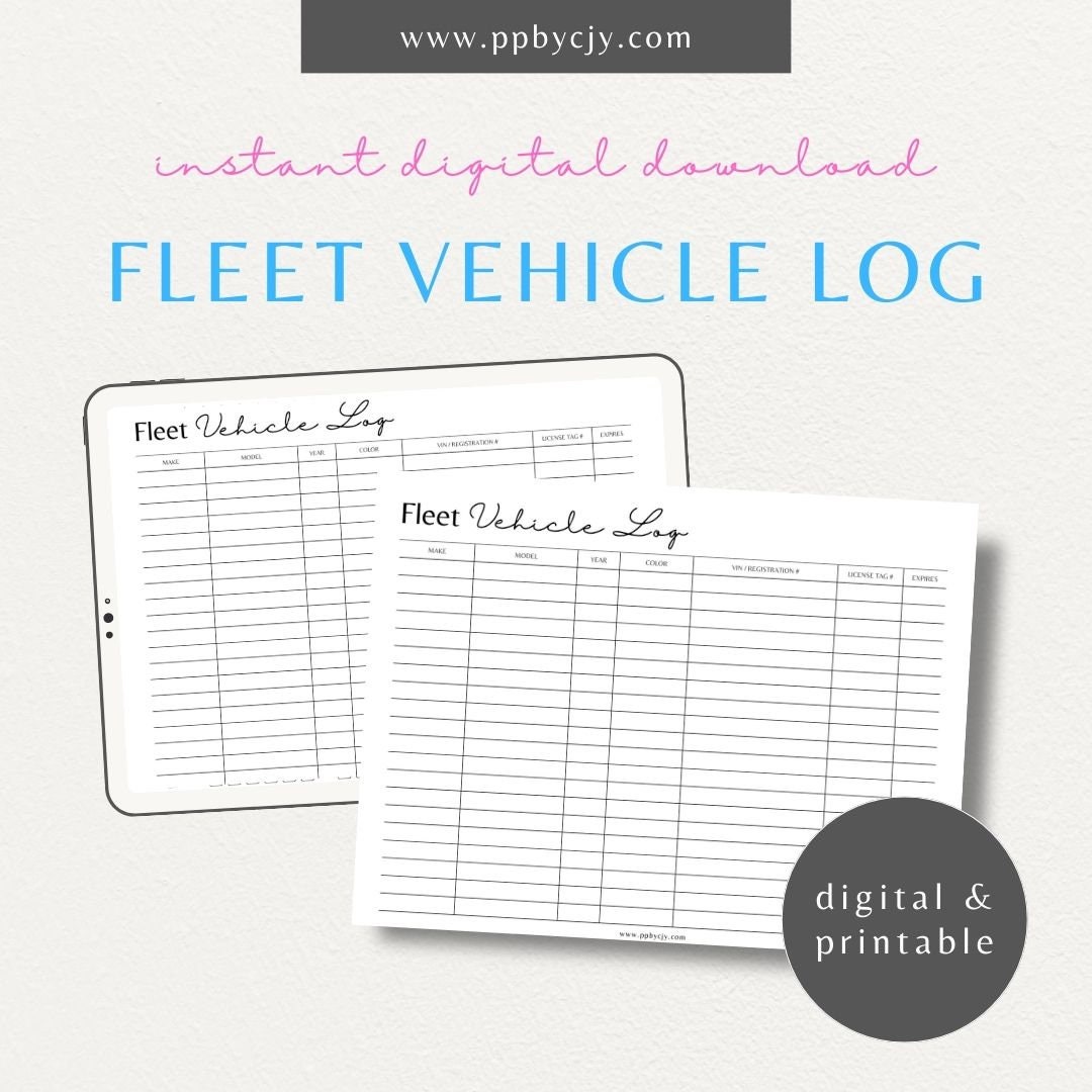 Fleet Vehicle Tracker | Business Vehicle Information Log | Commercial ...