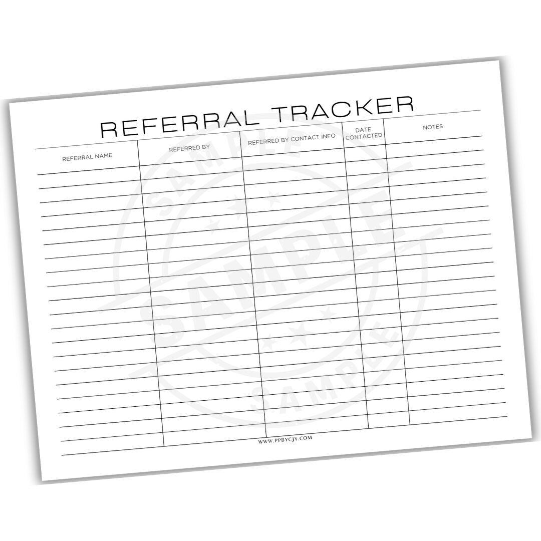 Referral Log Printable PDF | Track Referred Clients, Dates, Status and ...
