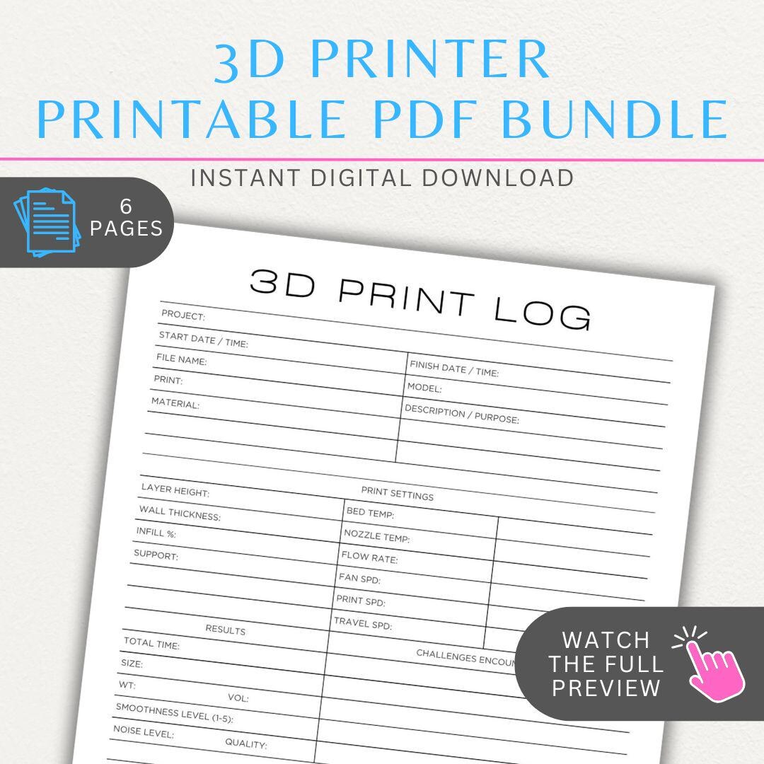 3D Printer Log Bundle | 6 Printable Pages for Print Tracking ...