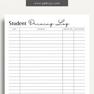 Student Driving Log | Teen Driver Training Supervision Record | New ...